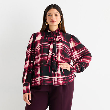 Click here for Worthington Womens Plus Split Tie Neck Long Sleeve... prices