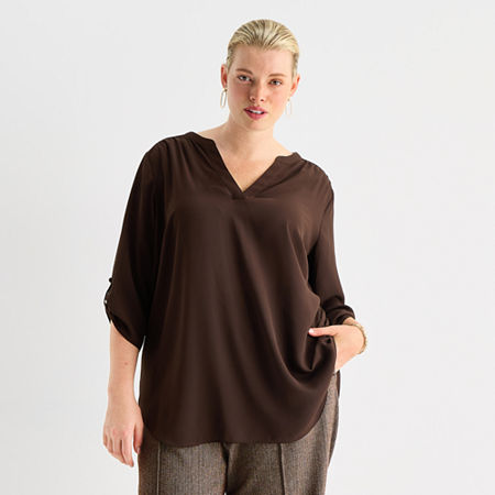 Click here for Worthington Womens Split Crew Neck 3/4 Sleeve Blou... prices