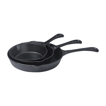 Cast Iron 3-Piece Skillet 1 Set - Black