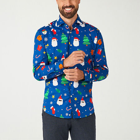 Opposuits Festive Mens Long Sleeve Dress Shirt  X-small  Blue