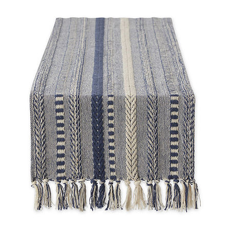 Design Imports Braided Stripe Jacquard Fringe Table Runner  15 x 108 - French Blue