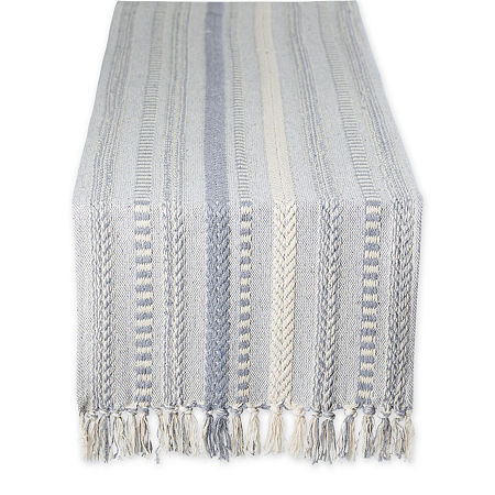 Design Imports Braided Stripe Jacquard Fringe Table Runner  15 x 108 - Cool Gray