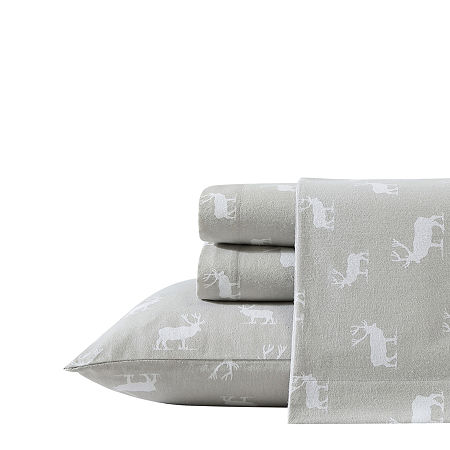 Eddie Bauer Printed Cotton Flannel 3-Pc. Sheet Set  Twin - Elk Grove Silver