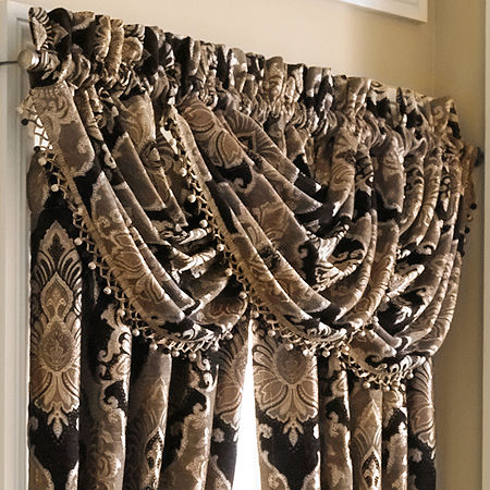 J Queen New York Bradshaw Waterfall Swag Window Valance  49 x 33 - Black