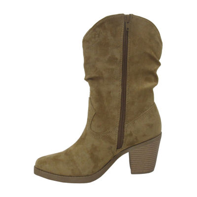 Pop Womens Framework Stacked Heel Slouch Boots, Color: Natural - JCPenney