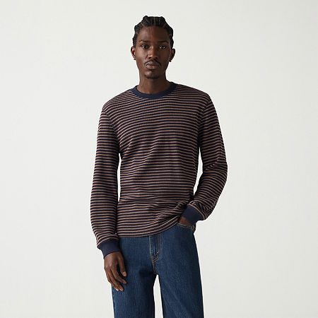 Levis Mens Waffle Knit Thermal Long Sleeve T-Shirt - Stripe Navy