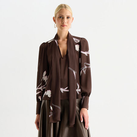 Click here for Worthington Womens Split Tie Neck Long Sleeve Blou... prices