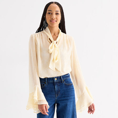 Click here for a.n.a Womens Split Tie Neck Long Sleeve Blouse  La... prices