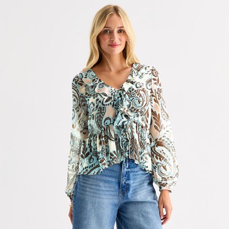 Click here for a.n.a Womens Split Tie Neck Long Sleeve Blouse  La... prices