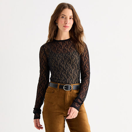 Click here for a.n.a Sheer Lace Womens Round Neck Long Sleeve T-S... prices