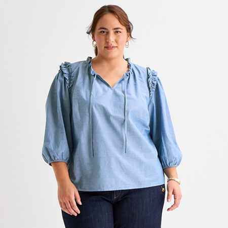 Click here for St. Johns Bay Womens Plus V Neck 3/4 Sleeve Blouse... prices