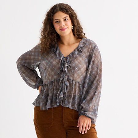 Click here for a.n.a Womens Split Tie Neck Long Sleeve Plus Blous... prices