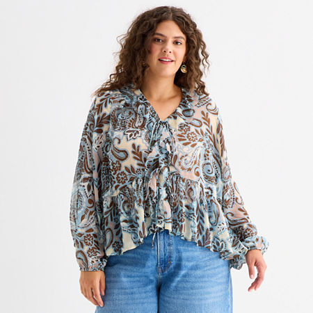 Click here for a.n.a Womens Split Tie Neck Long Sleeve Plus Blous... prices