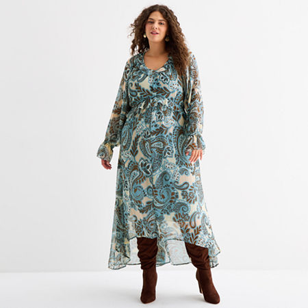 Click here for a.n.a Womens Plus Long Sleeve Paisley Peasant Dres... prices
