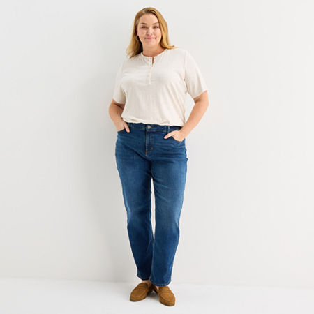 Click here for Liz Claiborne Plus Womens High Rise Straight Leg J... prices