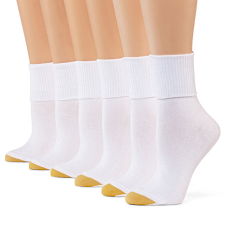 Gold Toe Womens 6-Pack Casual Turn Cuff Socks - White
