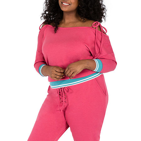 Poetic Justice Plus Size Cold Shoulder Sweatshirt - Rose pink