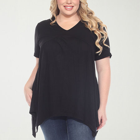 Click here for White Mark Plus Size Short Sleeve Shirred Front Kn... prices