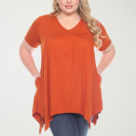 Click here for White Mark Plus Size Short Sleeve Shirred Front Kn... prices