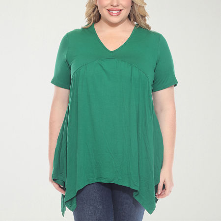Click here for White Mark Plus Size Short Sleeve Shirred Front Kn... prices