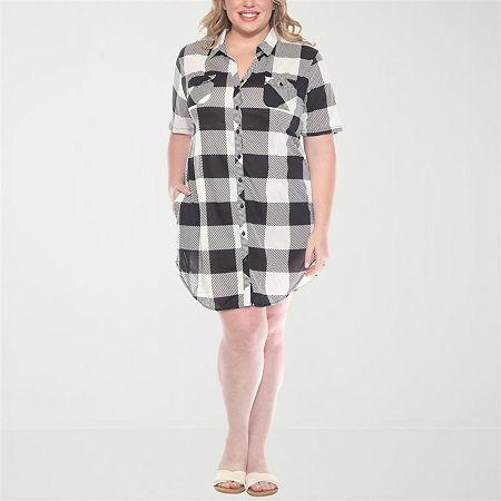Click here for White Mark Plus Size Short Sleeve Plaid Button-Dow... prices