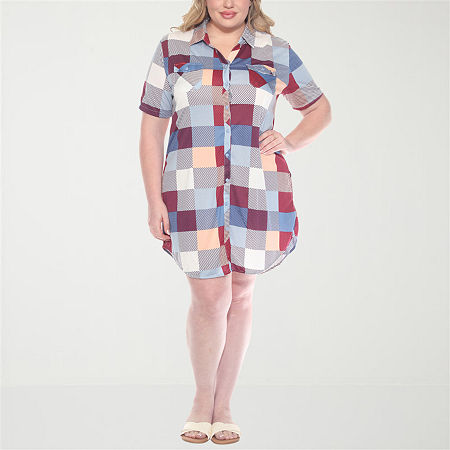 Click here for White Mark Plus Size Short Sleeve Plaid Button-Dow... prices