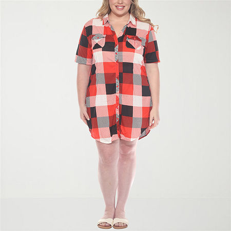 Click here for White Mark Plus Size Short Sleeve Plaid Button-Dow... prices