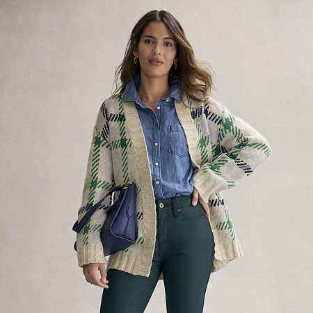 Click here for St. Johns Bay Womens Long Sleeve Plaid Cardigan  P... prices