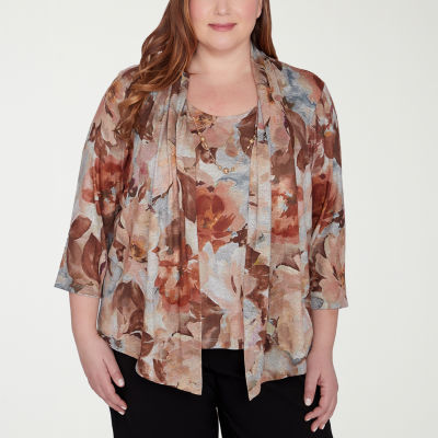 Alfred Dunner Classics Womens Round Neck 3/4 Sleeve Layered Top Plus ...