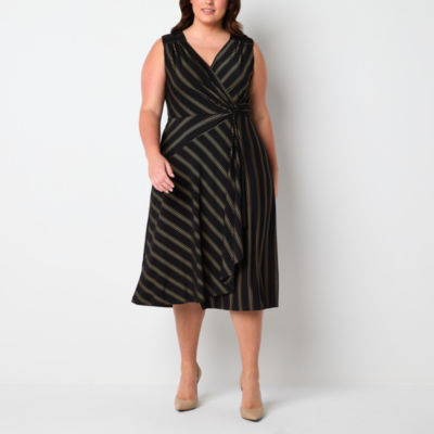 Isabel & Nina Womens Plus Short Sleeve Striped Fit + Flare Dress, Color ...