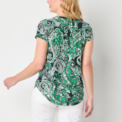 Liz Claiborne Womens Split Crew Neck Short Sleeve Blouse - JCPenney