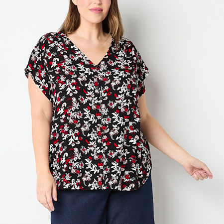 Click here for Liz Claiborne Womens Plus V Neck Short Sleeve Blou... prices