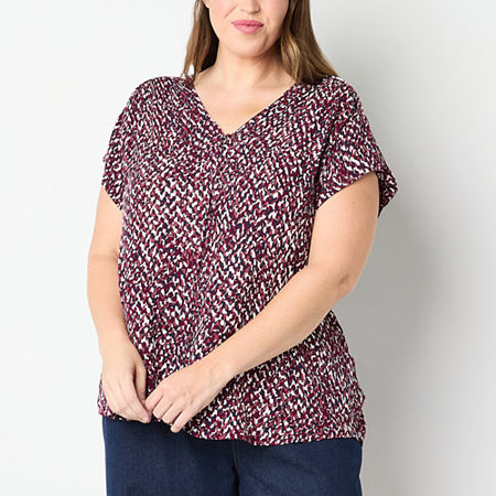 Click here for Liz Claiborne Womens V Neck Short Sleeve Plus Blou... prices