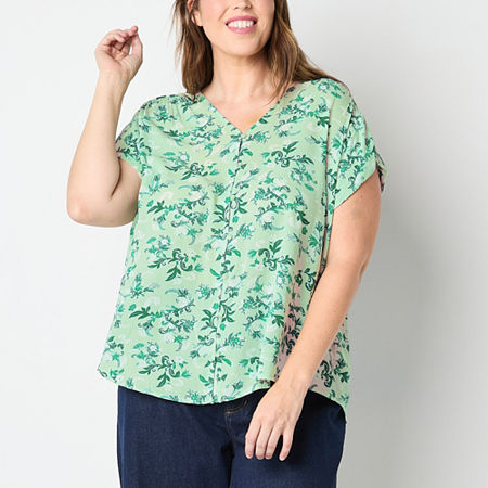 Click here for Liz Claiborne Womens V Neck Short Sleeve Plus Blou... prices