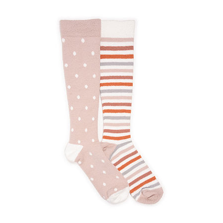 Muk Luks Womens 2 Pack Tall Compression Cozy Sock - Soft pink pack