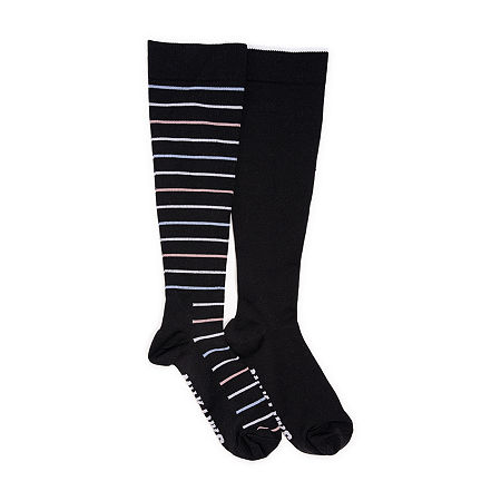 Muk Luks Womens 2 Pair Pack Nylon Compression Knee High Socks  One Wide - Ebony/pastel
