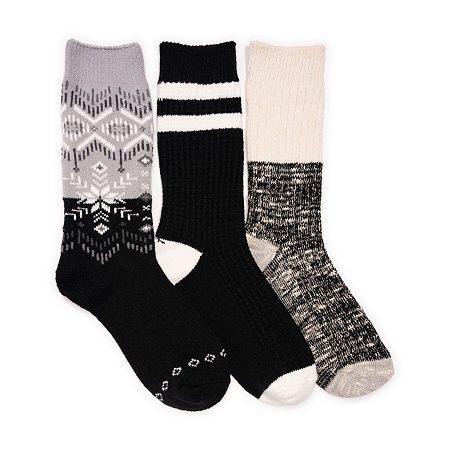 Muk Luks Womens Boot Socks 3 Pair Pack - Black/grey/white