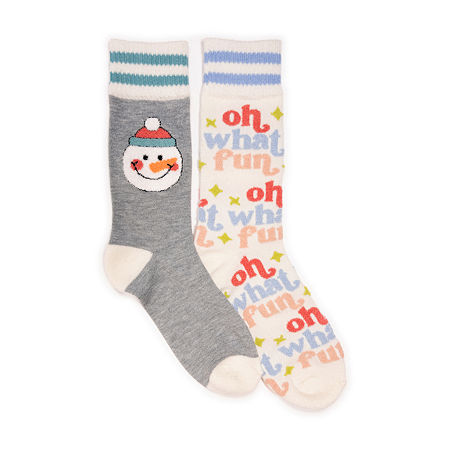 Muk Luks Womens Novelty Cozy Lounge Socks 2 Pack - Light grey/ivory