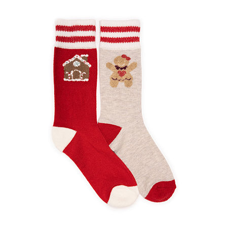 Muk Luks Womens Novelty Cozy Lounge Socks 2 Pack - Red/oat