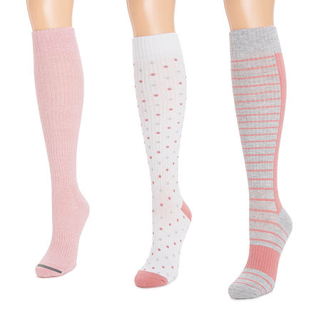 Muk Luks Womens 3 Pack Cotton Compression Knee-High Socks - Blush