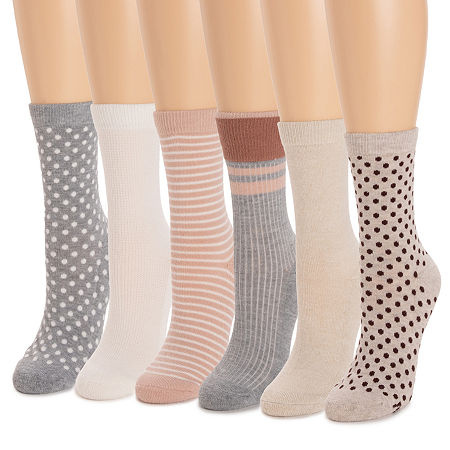 Muk Luks Womens 6 Pair Crew Socks  One Size Fits Most  Beige