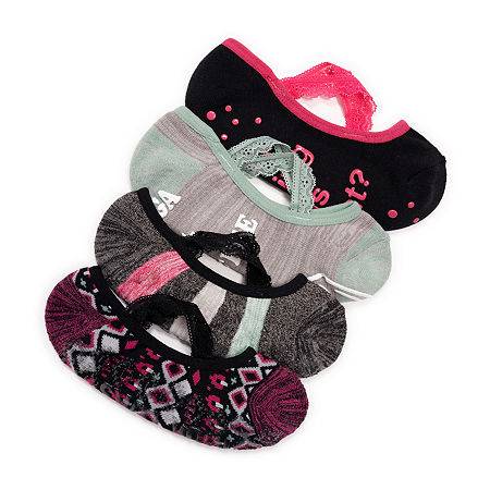 Muk Luks Womens Studio Socks - Criss Cross Ballerina 4PK - Black/pink pack