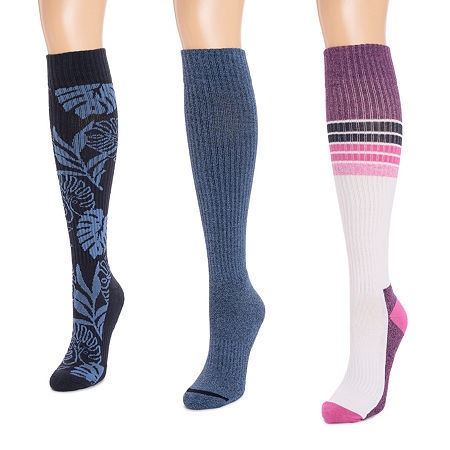 Muk Luks Womens 3 Pack Cotton Compression Knee-High Socks - Indigo