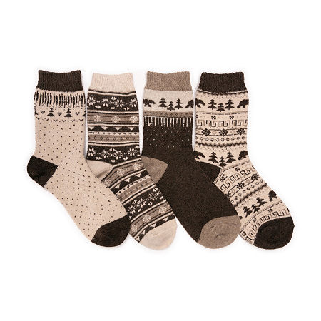 Muk Luks Womens Holiday 4 Pair Pack Socks - Brown ivory