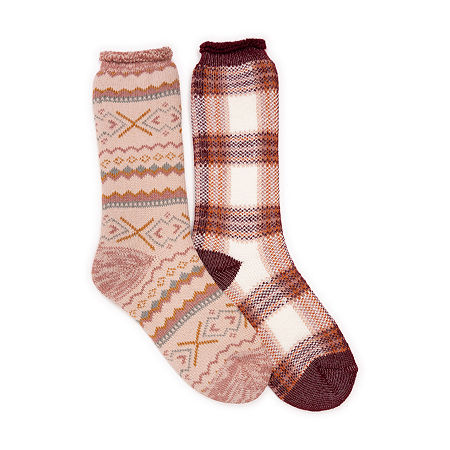 Muk Luks Womens Tall Heat Retainers 2 Pair Pack - Peach/red