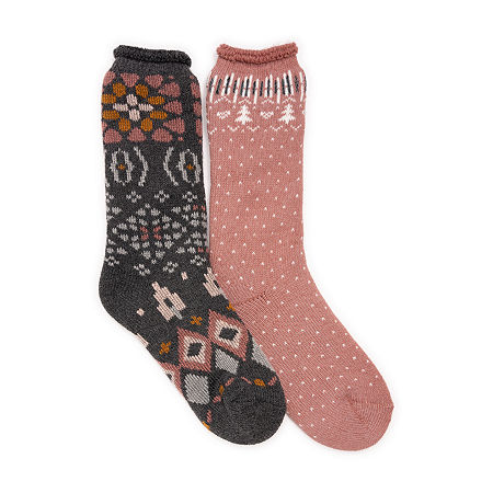 Muk Luks Womens Tall Heat Retainers 2 Pair Pack - Grey/peach
