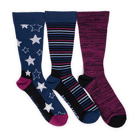 Muk Luks Womens 3 Pack Cotton Compression Crew Socks - Atlantic blue