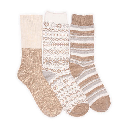 Click here for Muk Luks Womens 3 Pack Boot Socks - Ivory/neutral prices