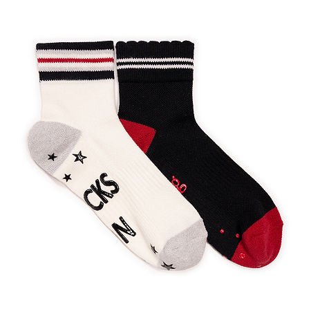 Muk Luks Womens Studio Socks - Quarter Crew Cotton Compression 2 Pack - Ivory/black pack