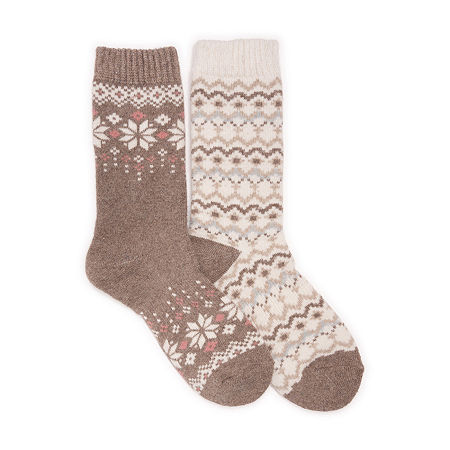 Click here for Muk Luks Womens Wool Socks 2 Pair Pack - Taupe/ivo... prices
